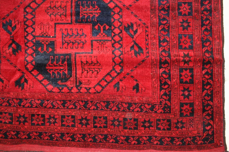 Ruby Red Ersari Turkmen Rug with All-Over Geometric Pattern, 1930s For ...