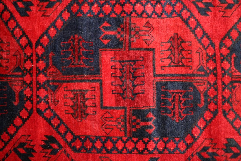Ruby Red Ersari Turkmen Rug with All-Over Geometric Pattern, 1930s For ...