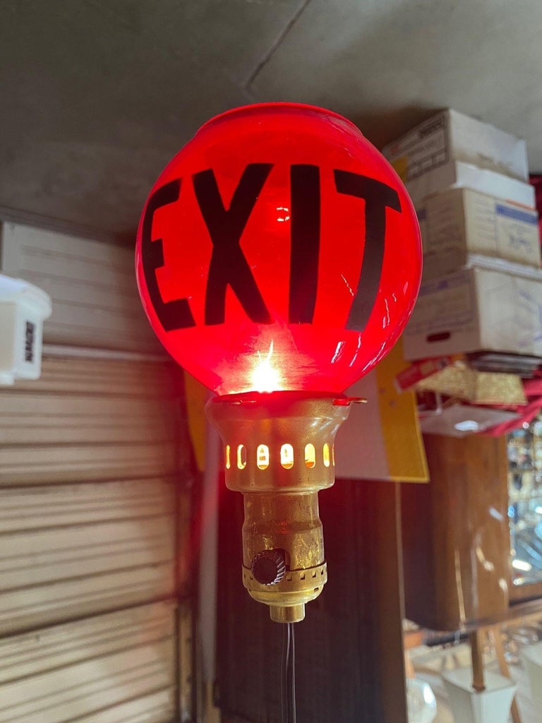 Ruby Red Glass Lightly Etched Antique Exit Light Globe For Sale at 1stDibs