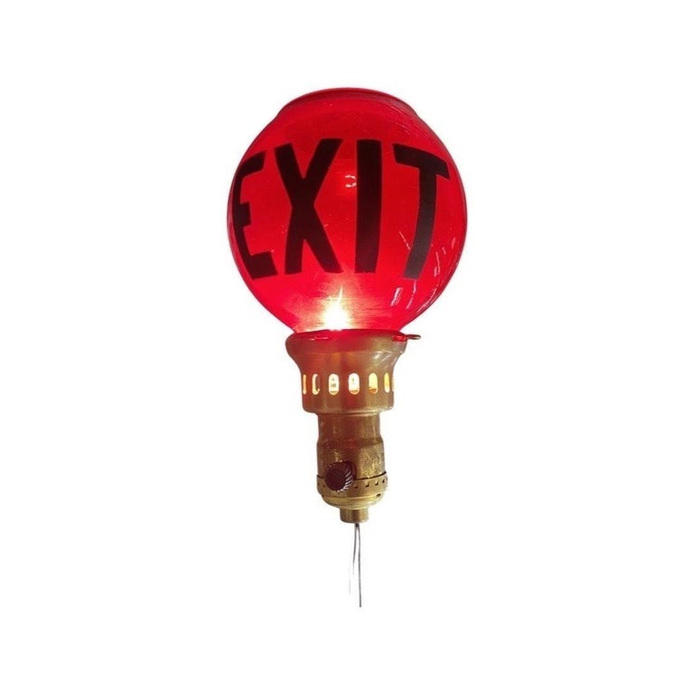 Ruby Red Glass Lightly Etched Antique Exit 2" Light Globe For Sale at ...