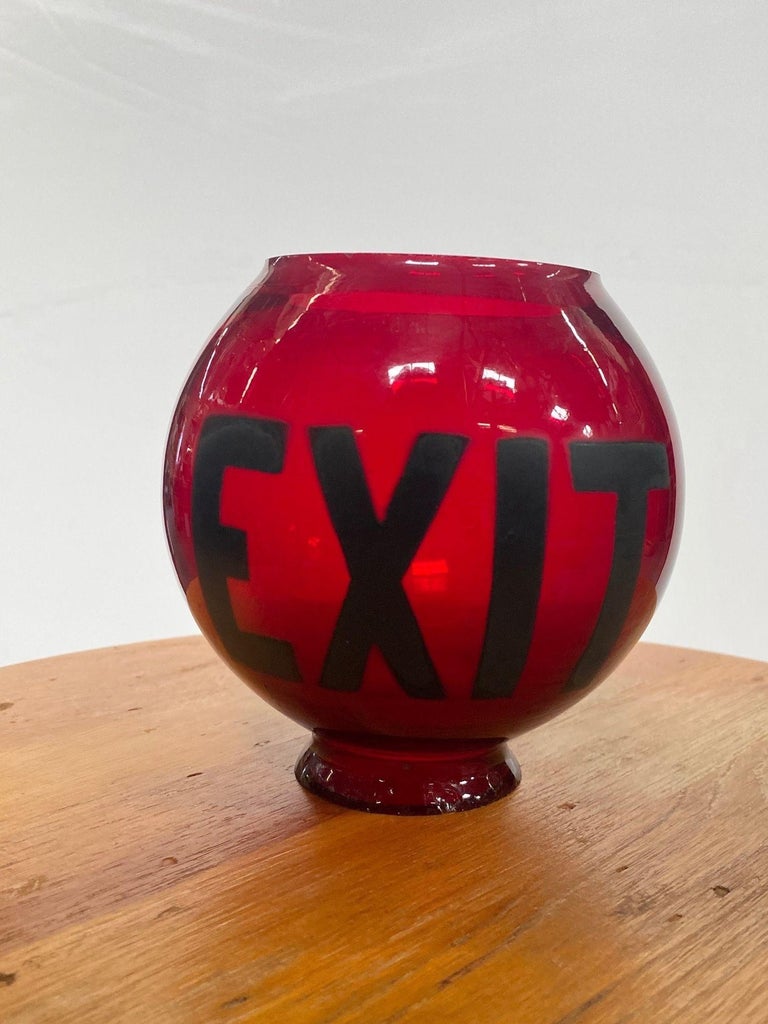 Ruby Red Glass Lightly Etched Antique Exit Light Globe For Sale at 1stDibs