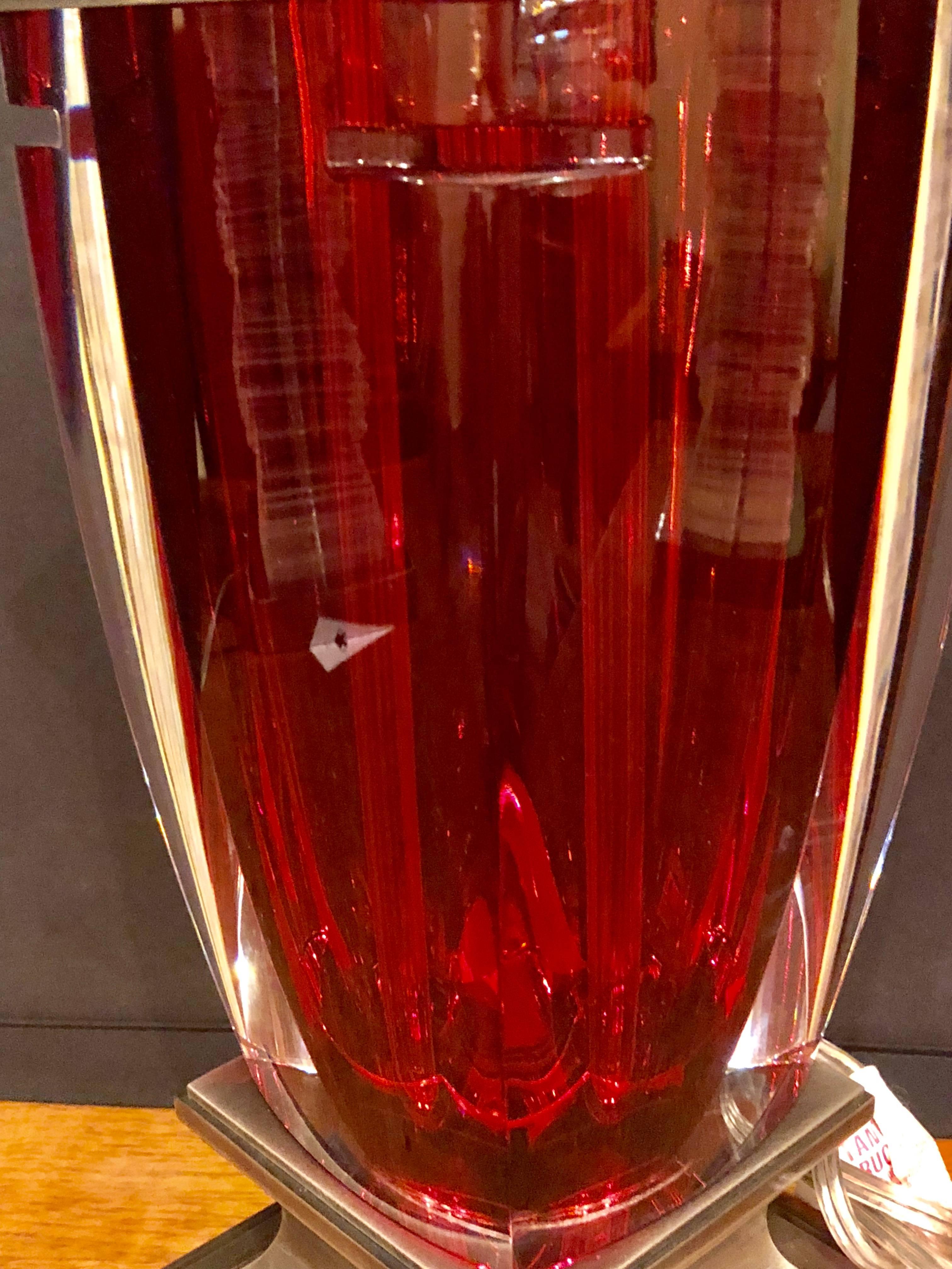 Ruby Red Glass Signed Waterford Table Lamp at 1stDibs
