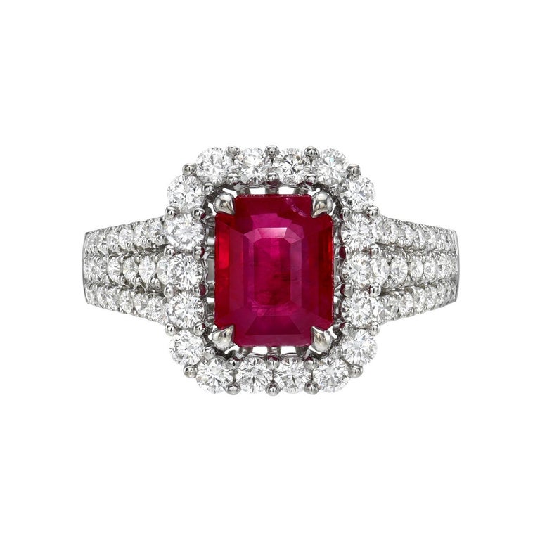 Ruby Ring 2.05 Carat Emerald Cut For Sale at 1stDibs