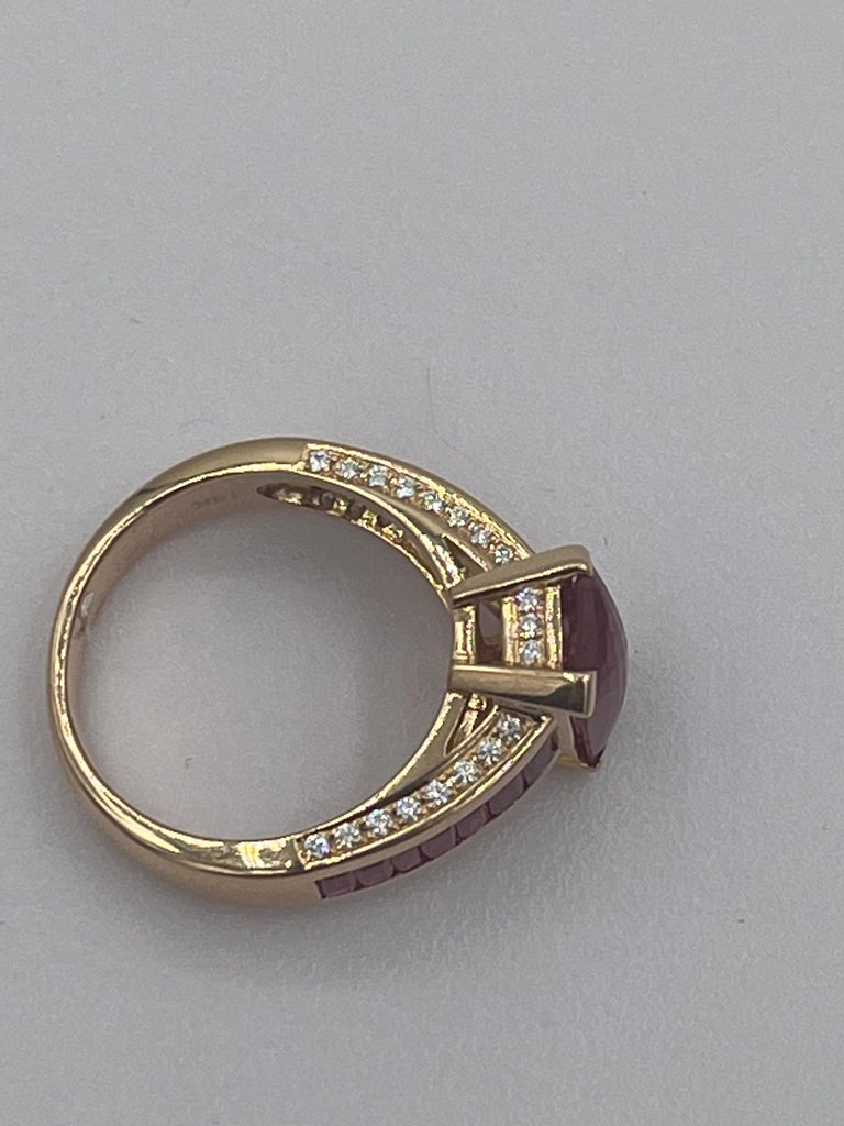 Ruby Ring Diamond 18 K Red Gold For Sale at 1stDibs