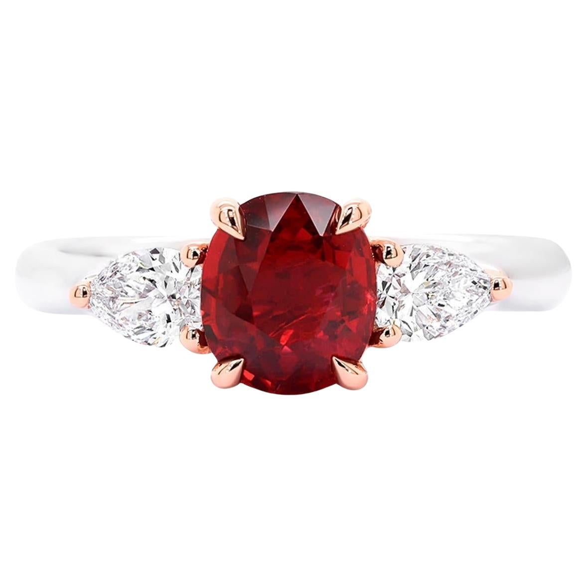 Ruby Ring With Diamonds 1.52 Carats 18K White Pink Gold For Sale at 1stDibs