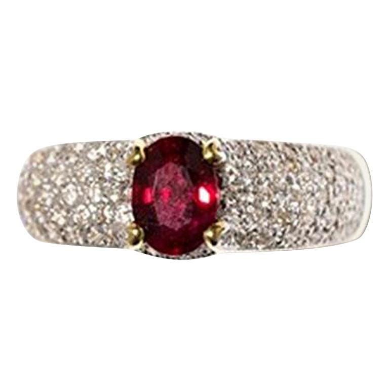 Ruby Ring with Diamonds, 750 Gold, Germany For Sale at 1stDibs