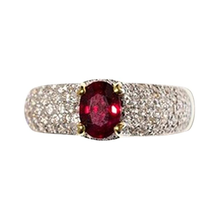 Ruby Ring with Diamonds, 750 Gold, Germany Red at 1stDibs