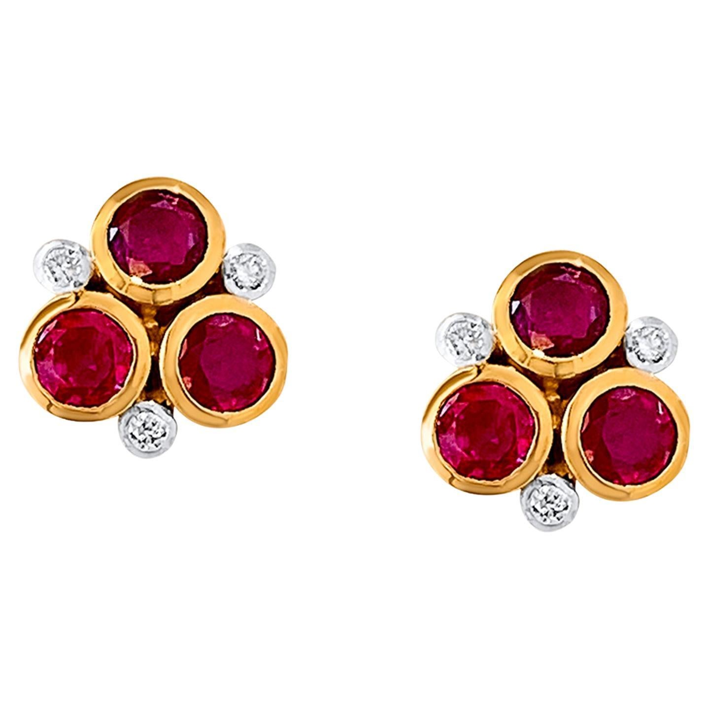 Everyday Ruby and Diamond Cherry Blossom Floral Stud Earrings in 18k ...