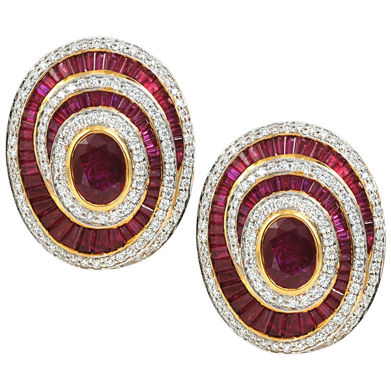Ruby, Ruby with Diamond Earrings Set in 18 Karat Gold Set For Sale at ...