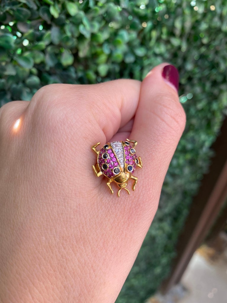 Ruby, Sapphire, and Diamond Ladybug Pin Brooch at 1stDibs