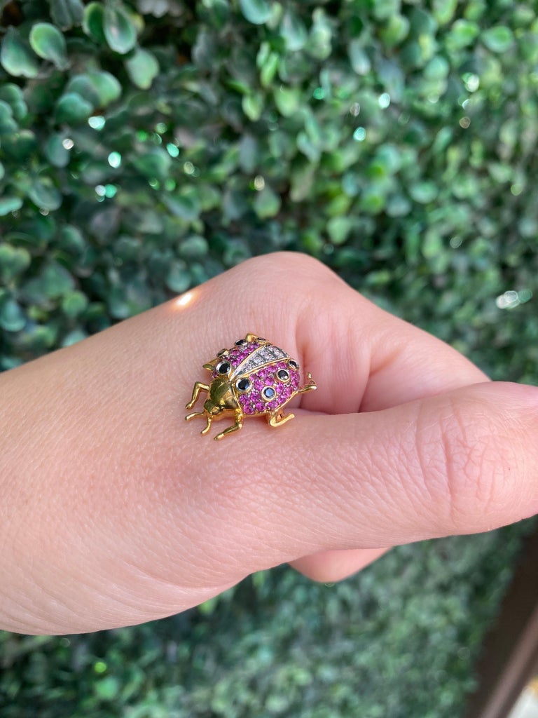 Ruby, Sapphire, and Diamond Ladybug Pin Brooch at 1stDibs