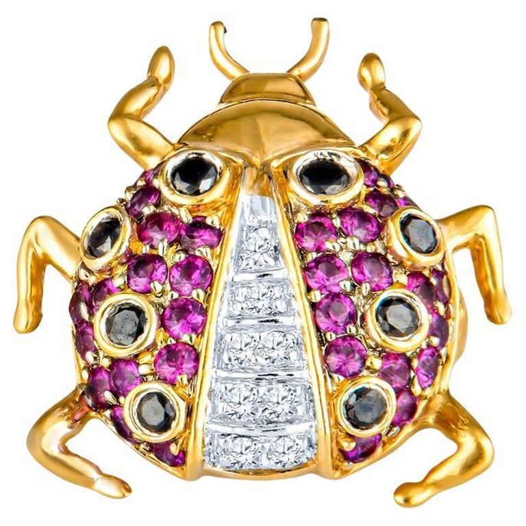 Ruby, Sapphire, and Diamond Ladybug Pin Brooch at 1stDibs