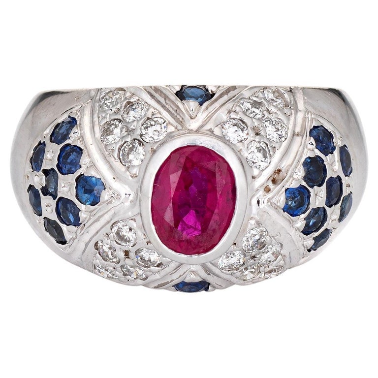 Ruby Sapphire Diamond Dome Ring Vintage 14k White Gold Estate Fine ...