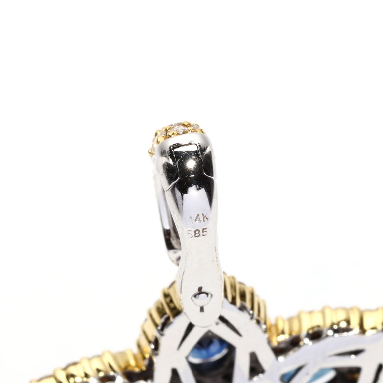 Ruby Sapphire Diamond Flower Pendant Enhancer, 14k Yellow White Gold ...