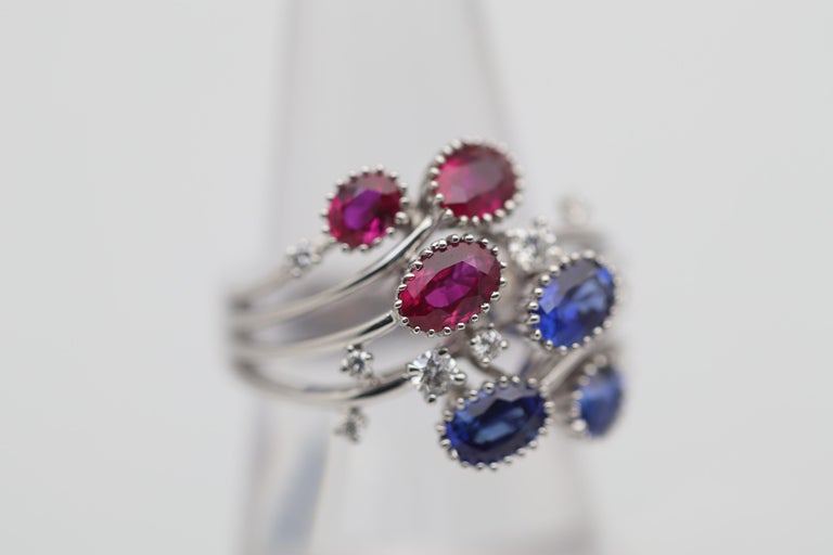 Ruby Sapphire Diamond Gold Floral Ring For Sale at 1stDibs