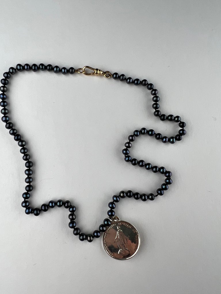 Ruby Silver Medal Sacred Heart Black Pearl Necklace Choker J Dauphin ...
