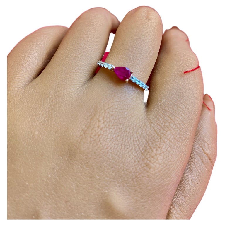 Ruby Solitaire Ring with Natural Round Diamonds, 14k Solid Rose Gold ...