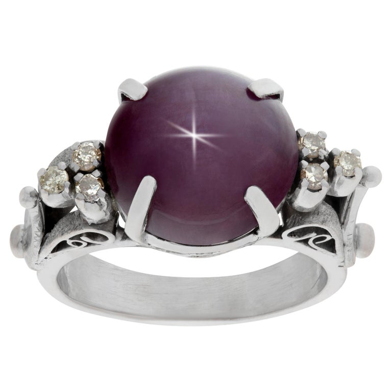 Ruby Star Sapphire Ring in 14k White Gold with Diamond Accents For Sale ...