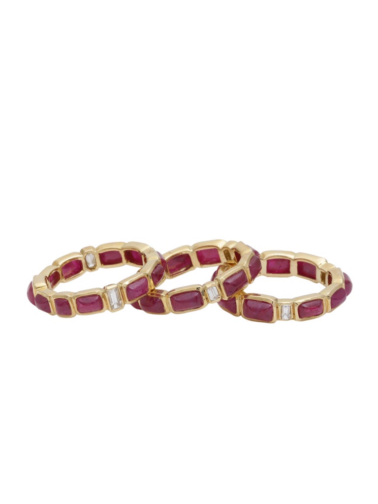Ruby Sugarloaf and Diamond Baguette Stackable Eternity Ring in 18 Karat ...