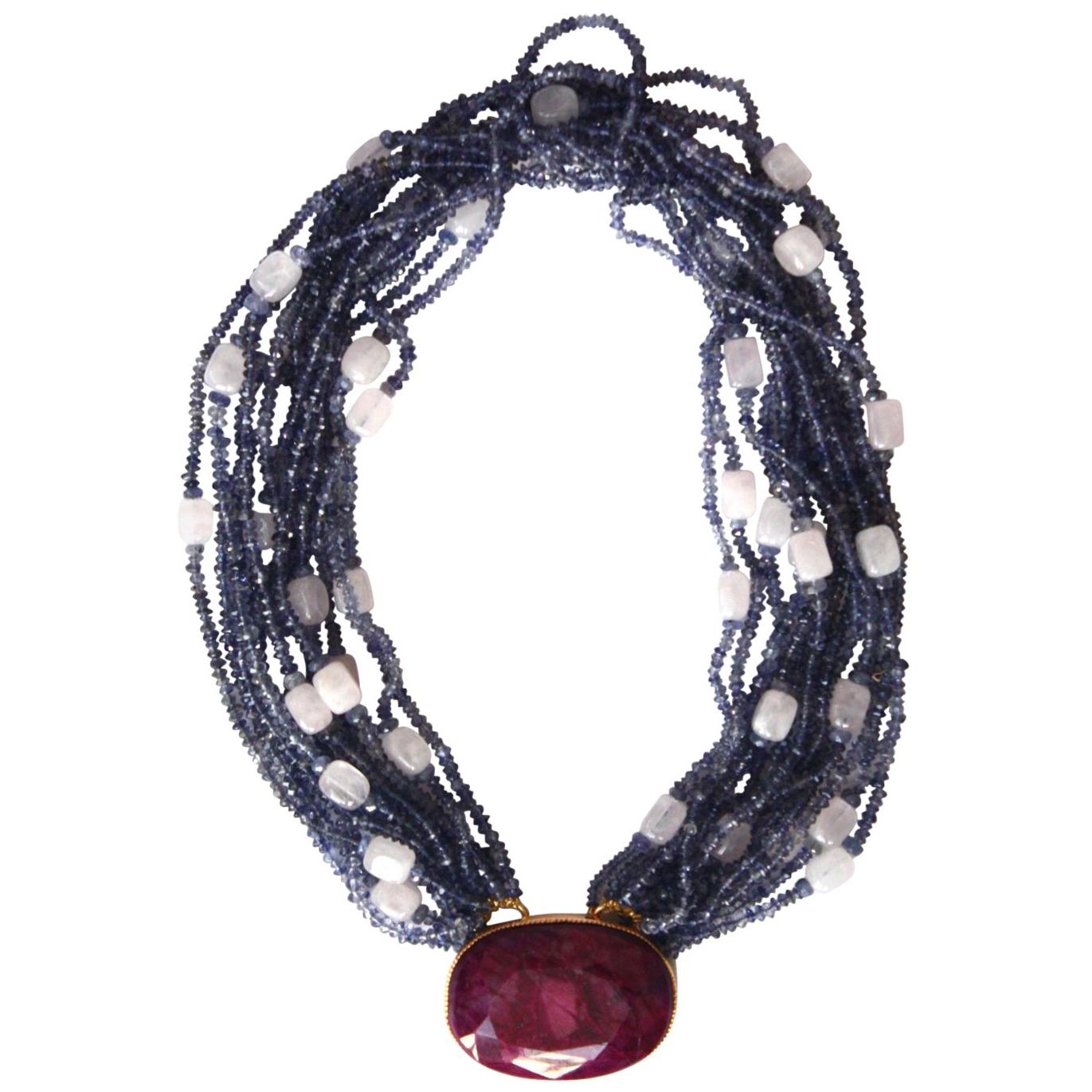 Garrard 'Red Rose' 18 Karat White Gold White Diamond Ruby Necklace For ...