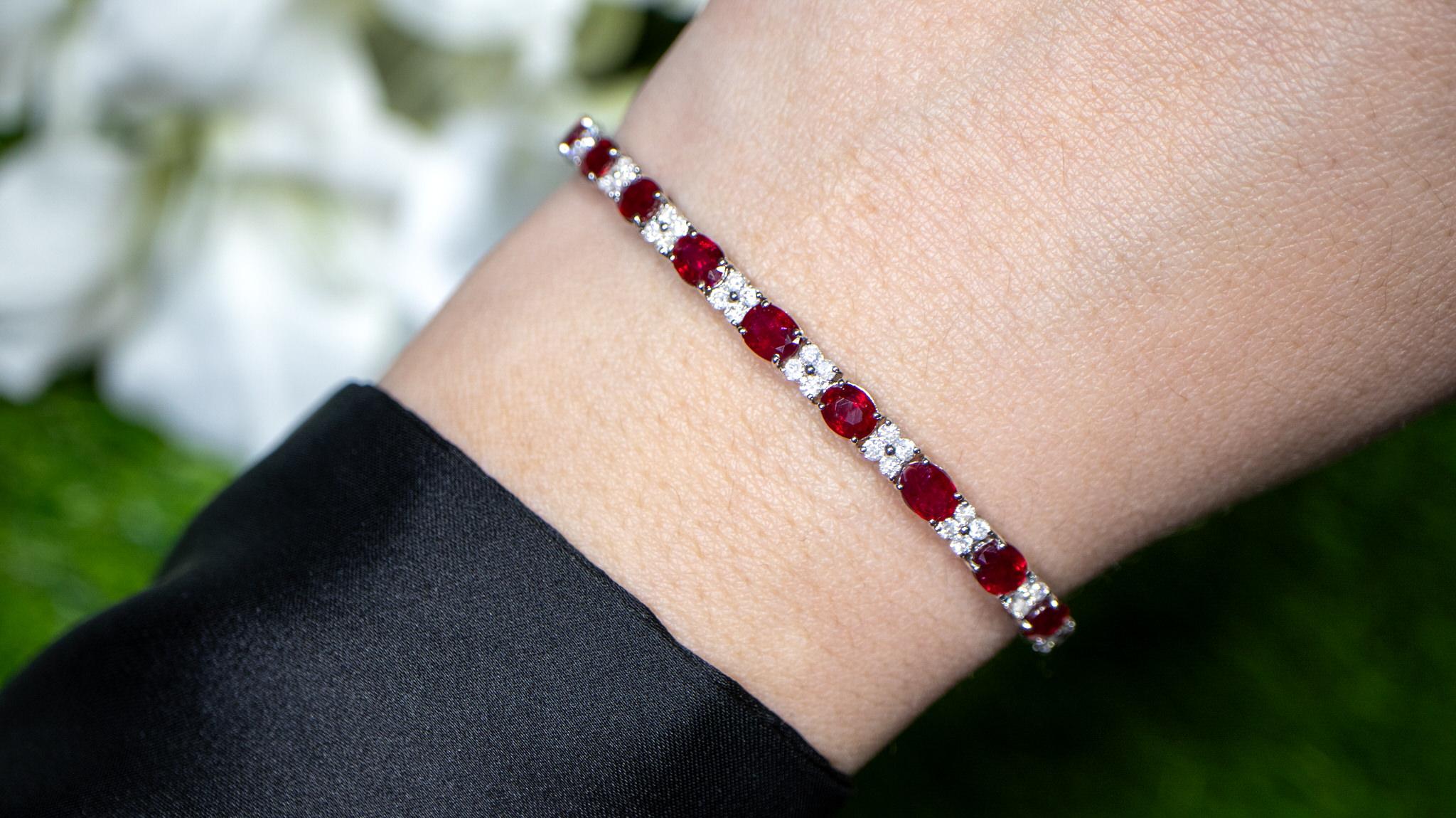 Ruby Tennis Bracelet Diamond Links 10.3 Carats 18K White Gold For Sale ...