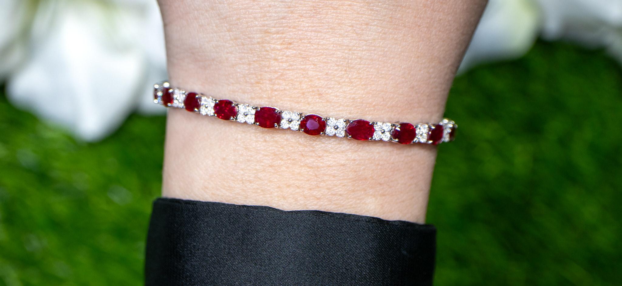 Ruby Tennis Bracelet Diamond Links 10.3 Carats 18K White Gold For Sale ...
