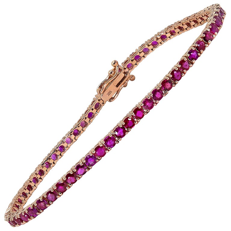 Ruby Tennis Bracelet With 6 09 Carat Of Round Natural Rubies At 1stdibs