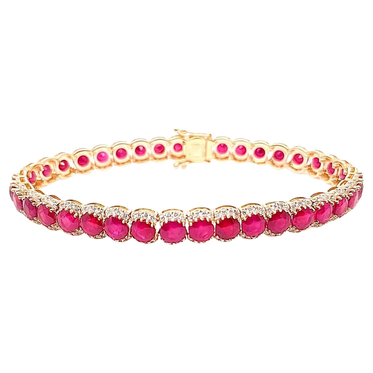 14K Yellow Gold Ruby Tennis Bracelet at 1stDibs