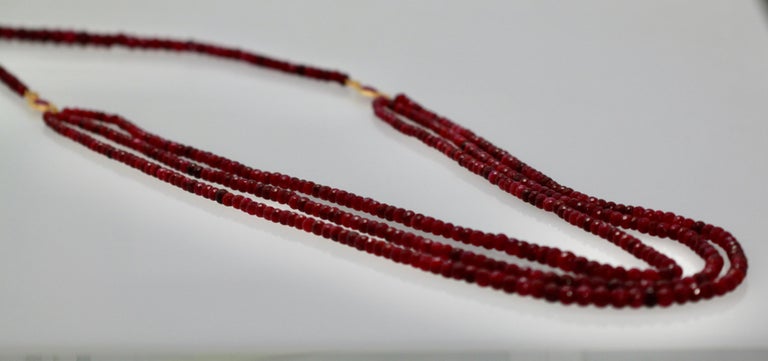 Ruby Triple Strand Bead Necklace with Faceted Ruby and Diamond Stations ...