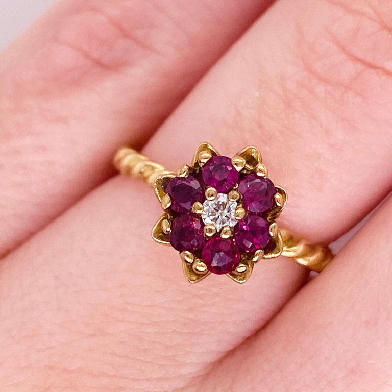 Ruby Tulip Ring, Flower Ring, Natural Ruby, Rope Band, 6 Ruby Cluster ...