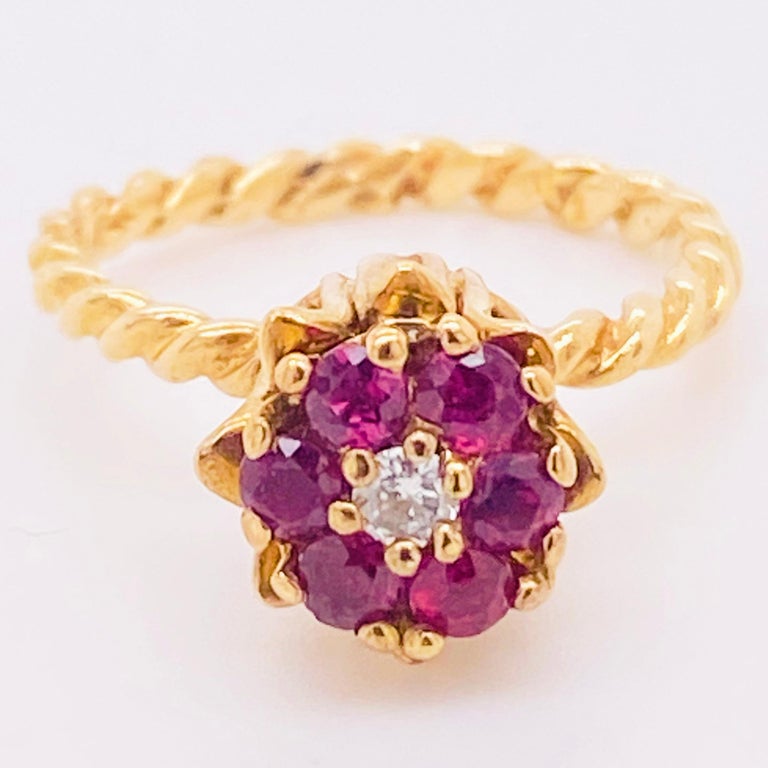 Ruby Tulip Ring, Flower Ring, Natural Ruby, Rope Band, 6 Ruby Cluster ...