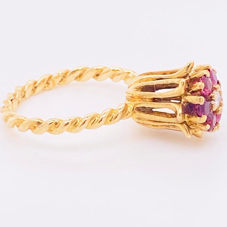 Ruby Tulip Ring, Flower Ring, Natural Ruby, Rope Band, 6 Ruby Cluster ...