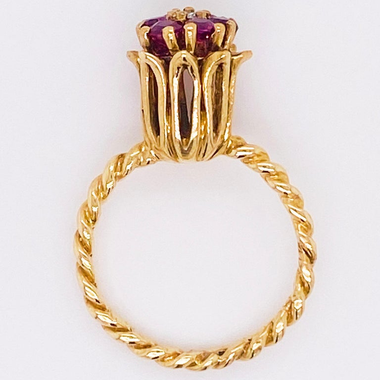 Ruby Tulip Ring, Flower Ring, Natural Ruby, Rope Band, 6 Ruby Cluster ...