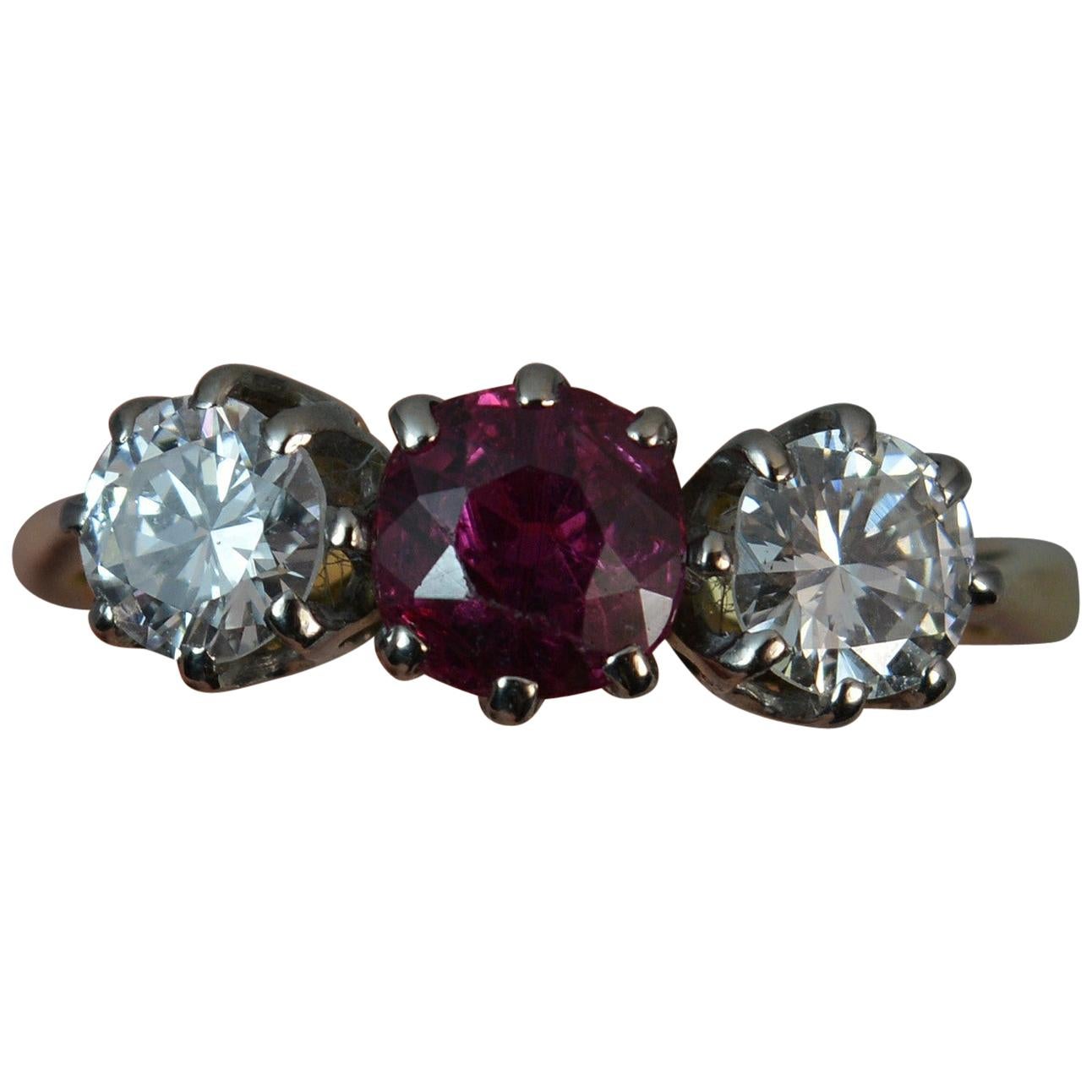 Estate Natural Ruby Diamond Trilogy Engagement Ring Gold at 1stDibs ...