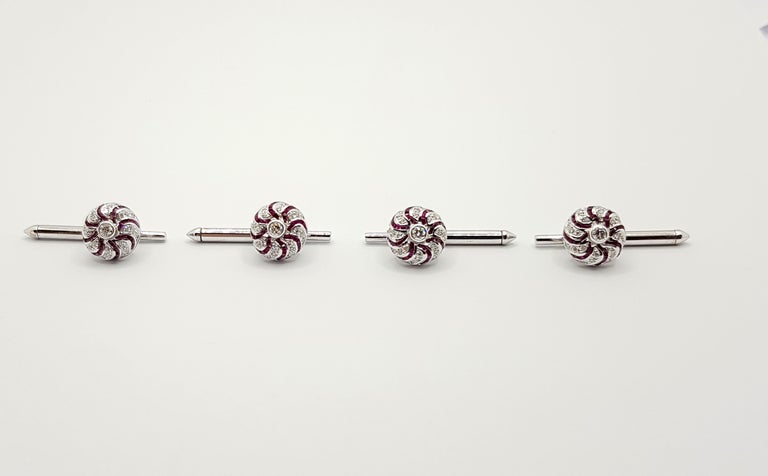 Ruby with Diamond 0.46 Carat Tuxedo Buttons Set in 18 Karat White Gold ...