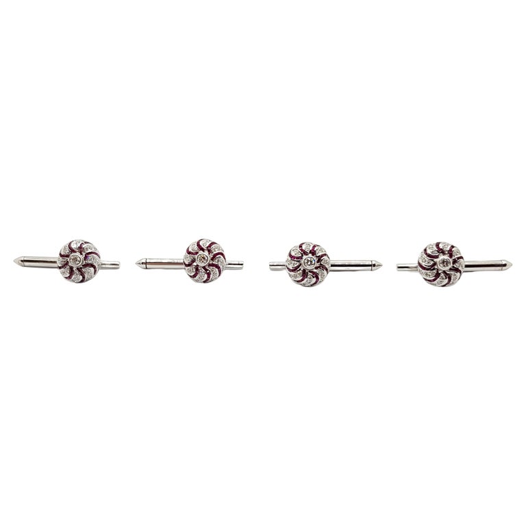 Ruby with Diamond 0.46 Carat Tuxedo Buttons Set in 18 Karat White Gold ...
