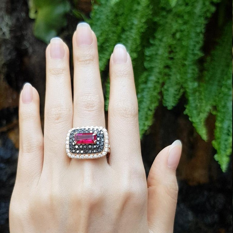 Ruby with Diamond and Black Diamond Ring Set in 18 Karat Rose Gold ...