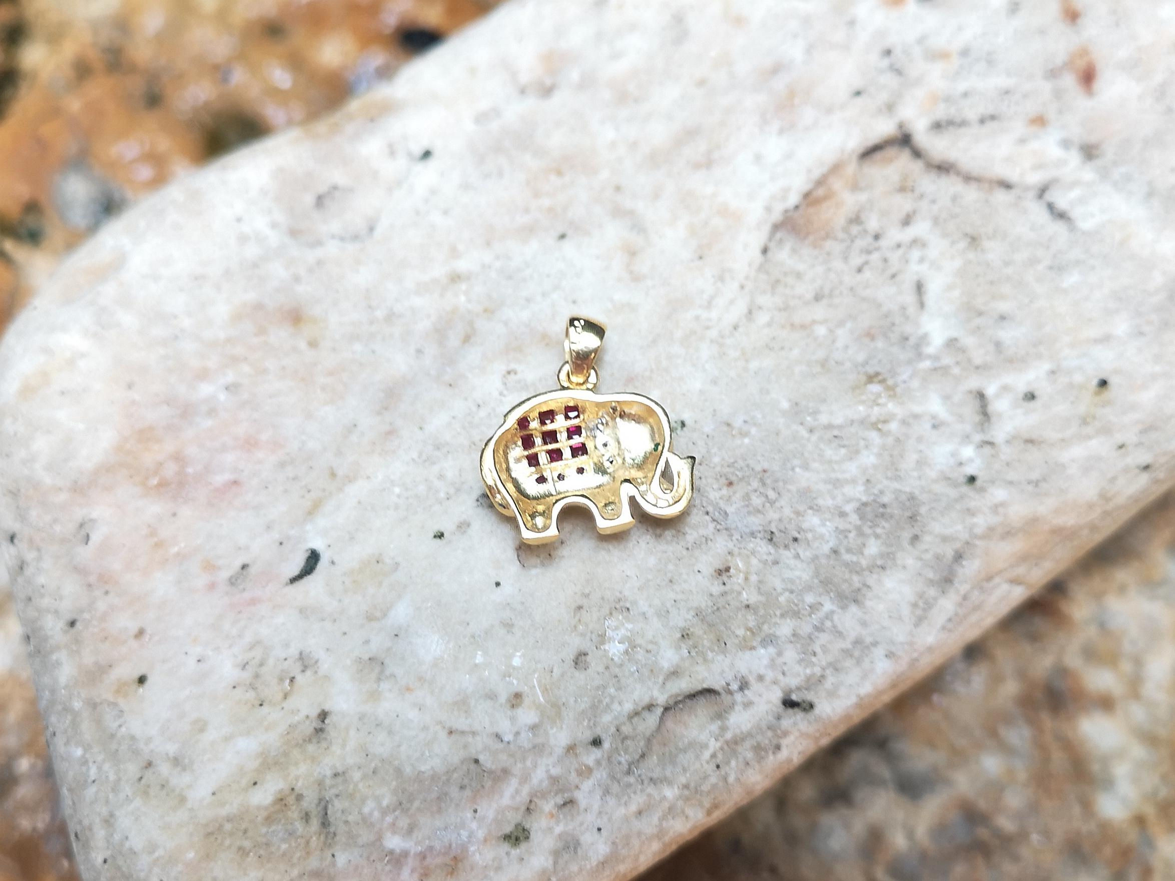 Ruby with Diamond and Emerald Elephant Pendant Set in 18 Karat Gold ...