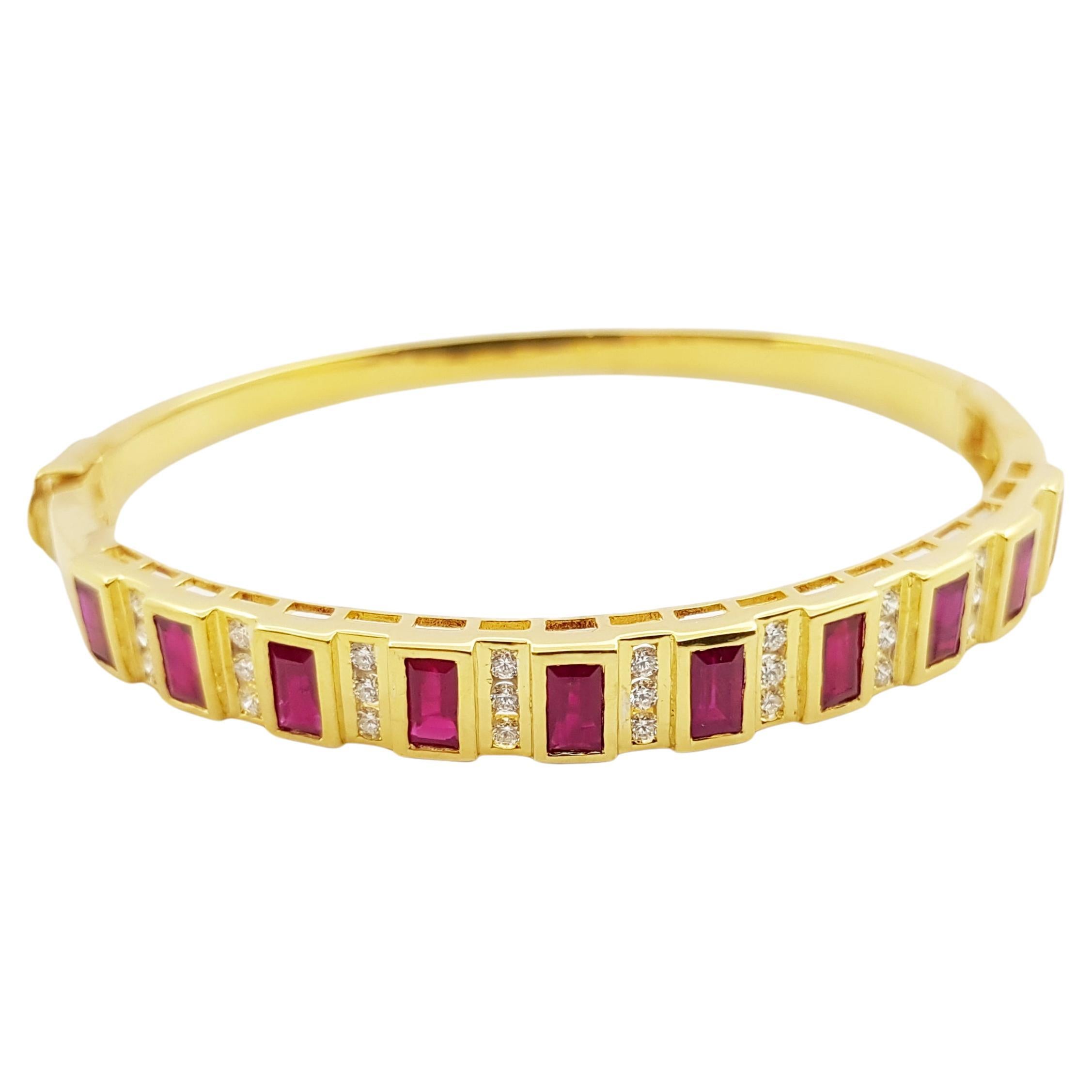 Blue Sapphire with Ruby and Diamond Panther Bangle Set in 18 Karat Gold ...