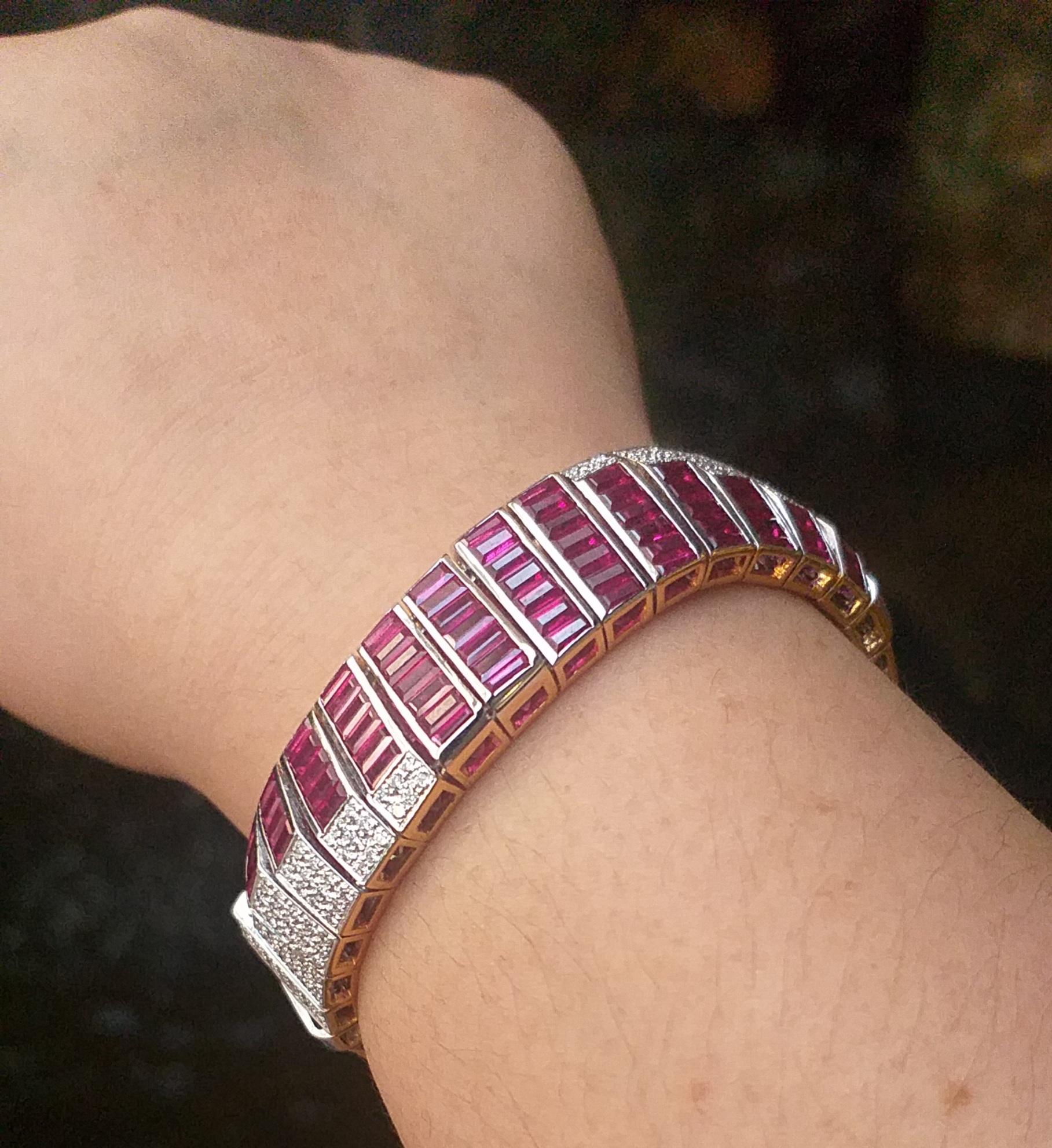 Ruby with Diamond Bracelet Set in 18 Karat Gold Settings For Sale at ...