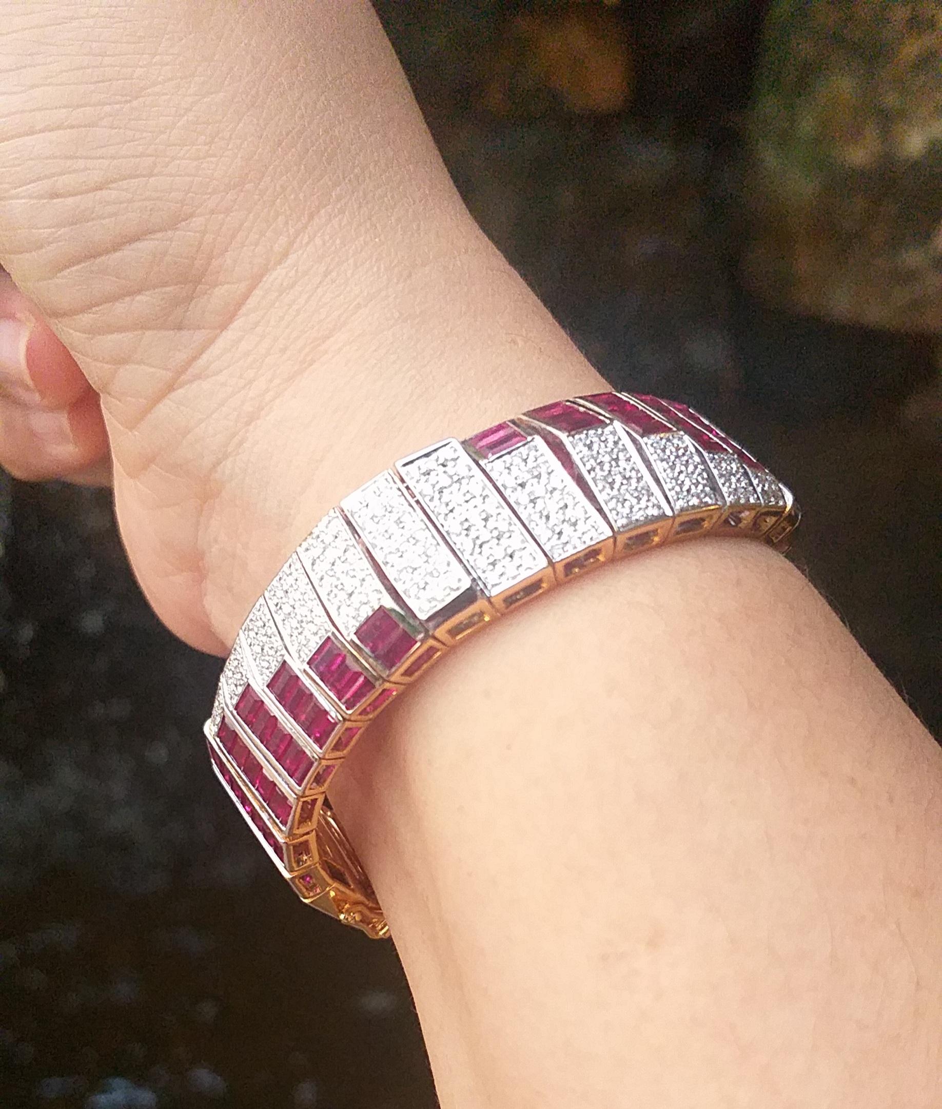 Ruby with Diamond Bracelet Set in 18 Karat Gold Settings For Sale at ...