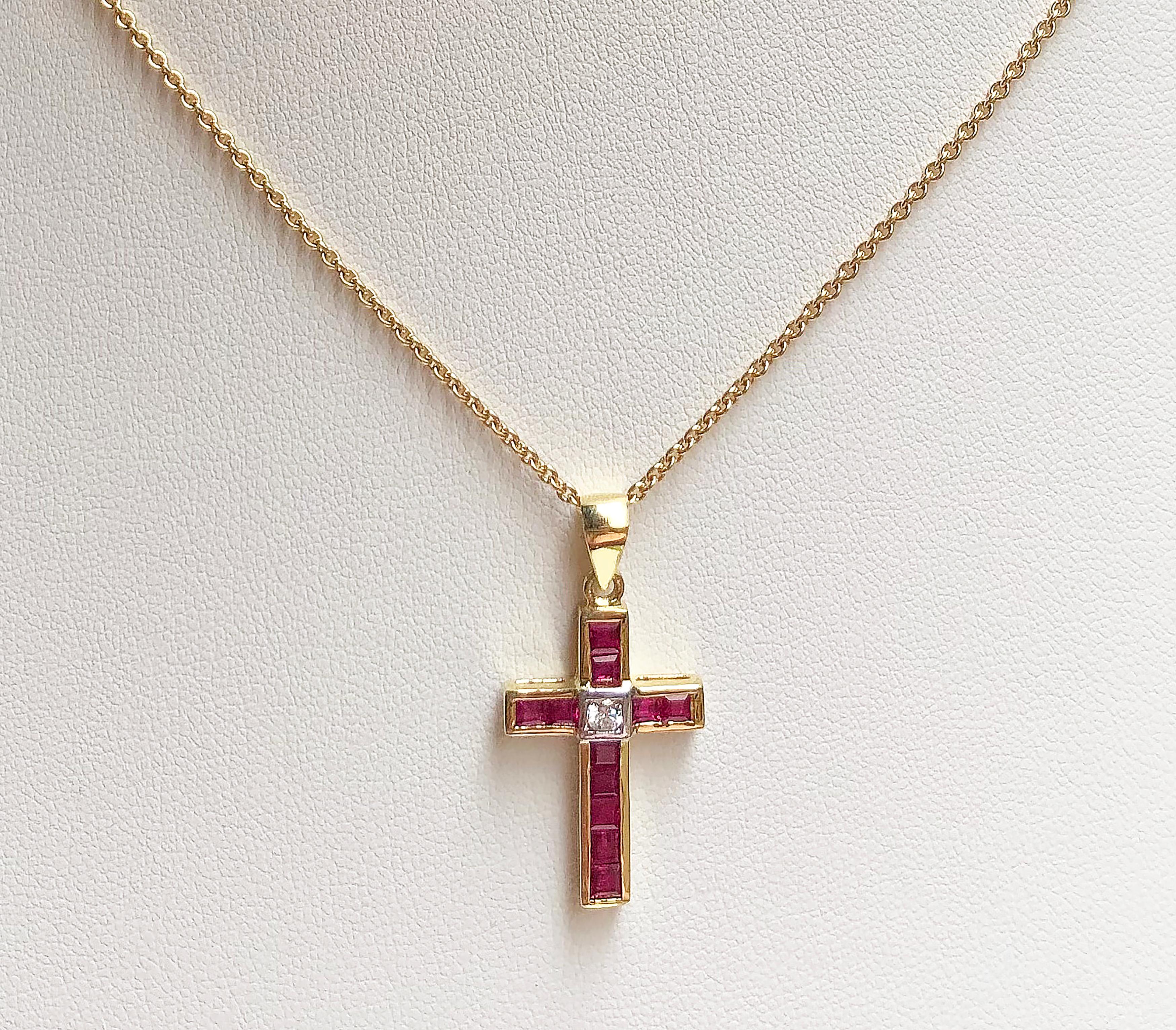 Ruby with Diamond Cross Pendant Set in 18 Karat Gold Settings at 1stDibs
