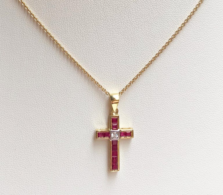 Ruby with Diamond Cross Pendant Set in 18 Karat Gold Settings at 1stDibs