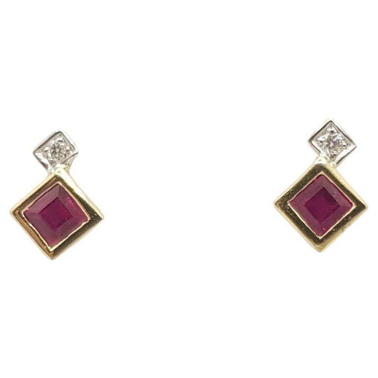 Ruby with Diamond Earrings Set in 18 Karat Gold Settings For Sale at ...