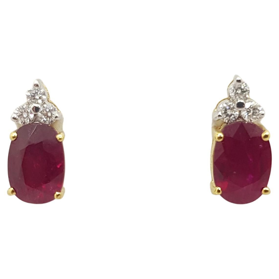 Ruby with Diamond Earrings Set in 18 Karat Gold Settings For Sale at ...
