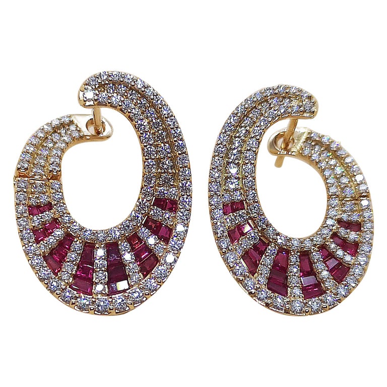 Ruby with Diamond Earrings Set in 18 Karat Rose Gold Set For Sale at ...