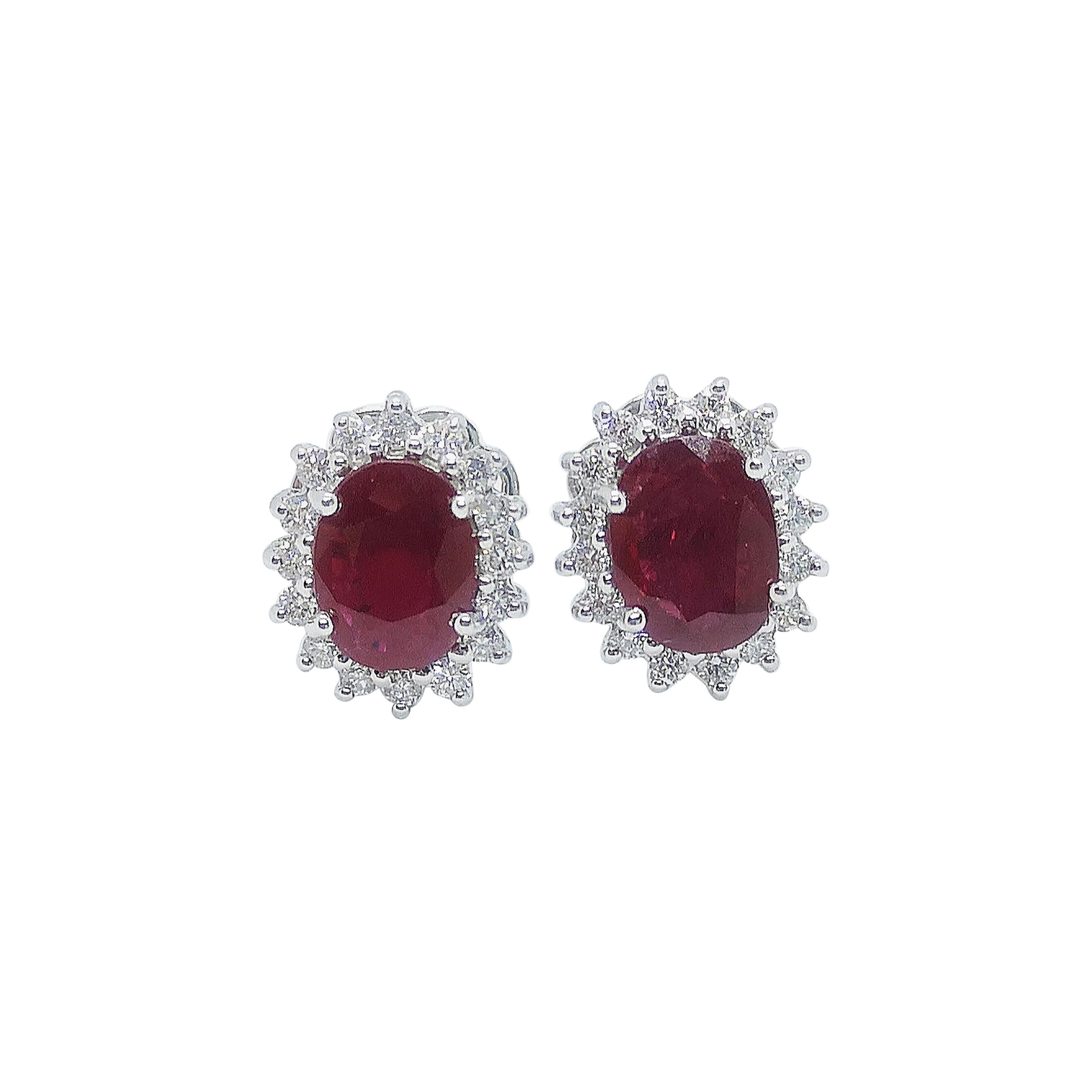 Ruby with Diamond Flower Motif Earrings Set in 18 Karat White Gold ...