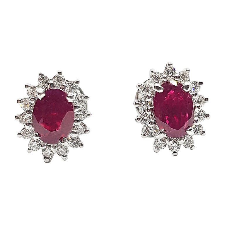 Ruby with Diamond Earrings Set in 18 Karat White Gold Settings For Sale ...