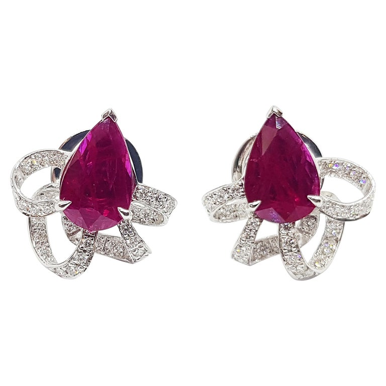 Ruby with Diamond Earrings Set in 18 Karat White Gold Settings For Sale ...