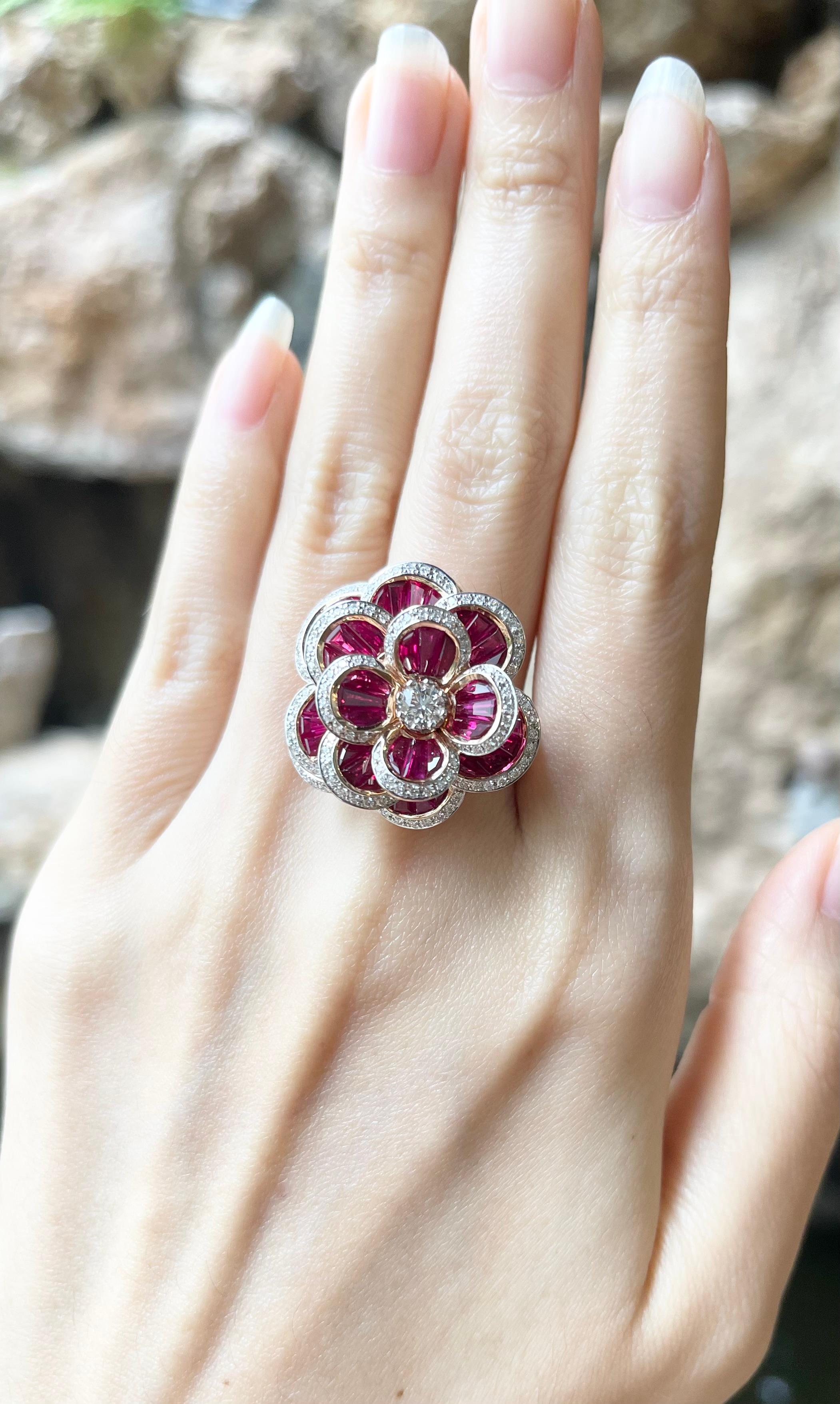 Ruby with Diamond Flower Ring set in 18K Rose Gold Settings For Sale at ...